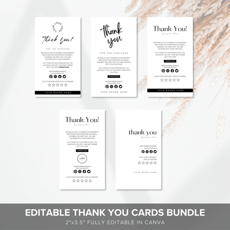 Editable Thank You Card Templates for Small Business, Printable Canva ...