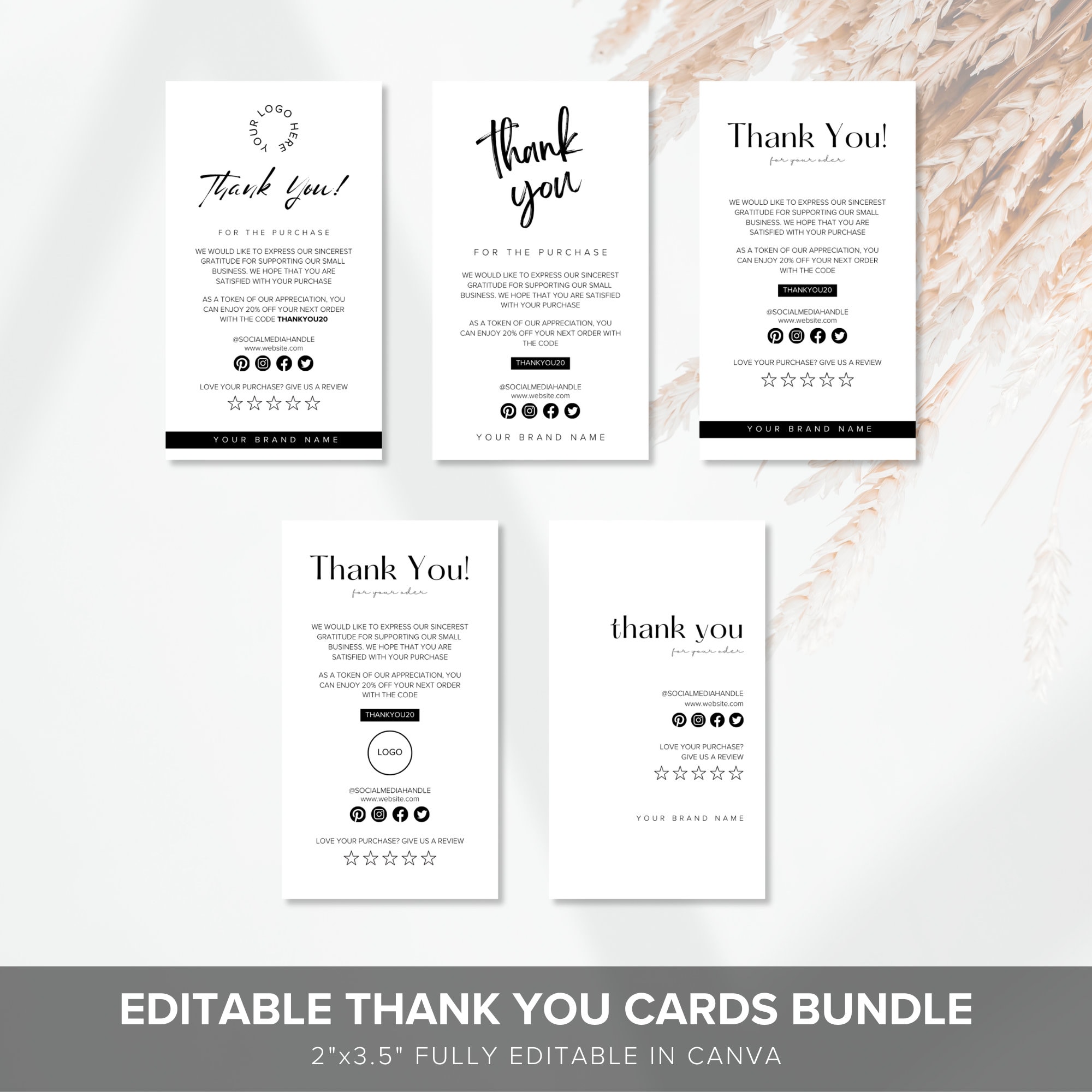 Editable Thank You Card Templates for Small Business, Printable Canva ...