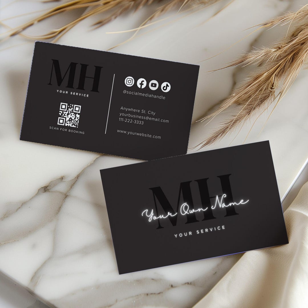 Black Business Card Template Canva With QR Code, Luxury Business Card ...
