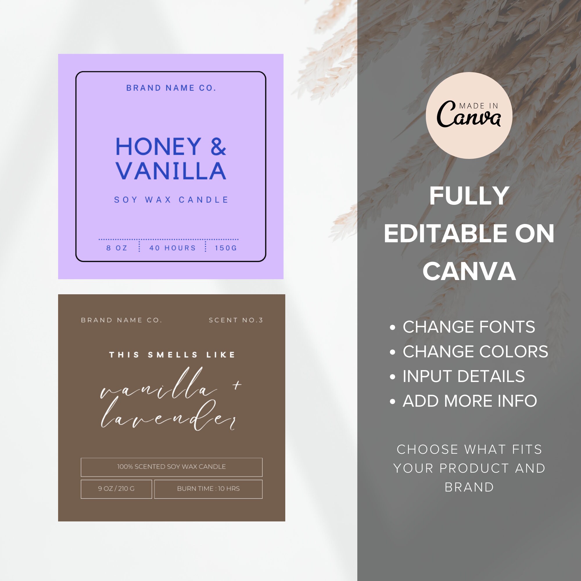 Editable Candle Label Bundle Canva Templates, DIY Candle Label Template ...