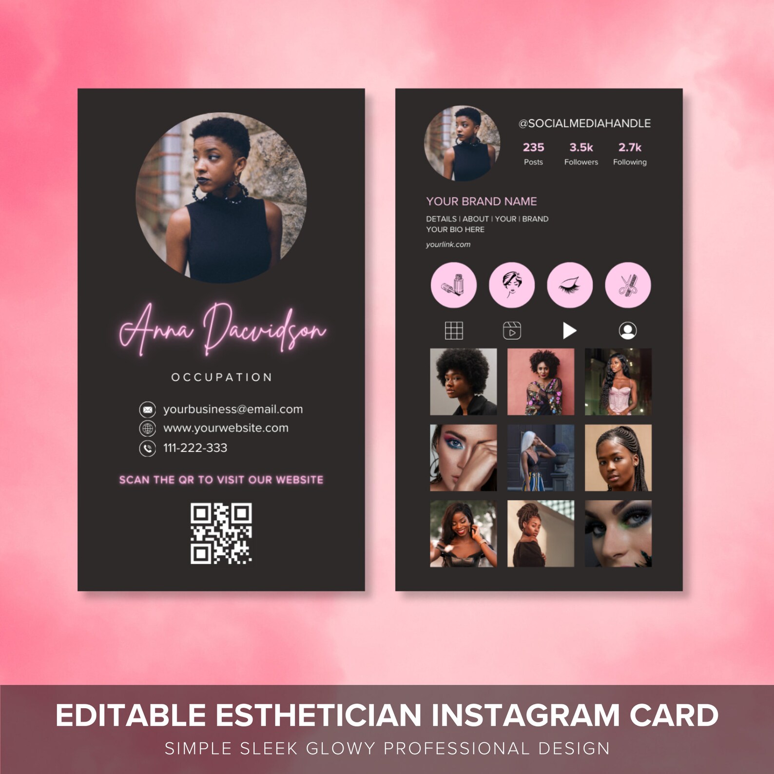 Editable Esthetician Instagram Business Card Canva Template, Simple ...