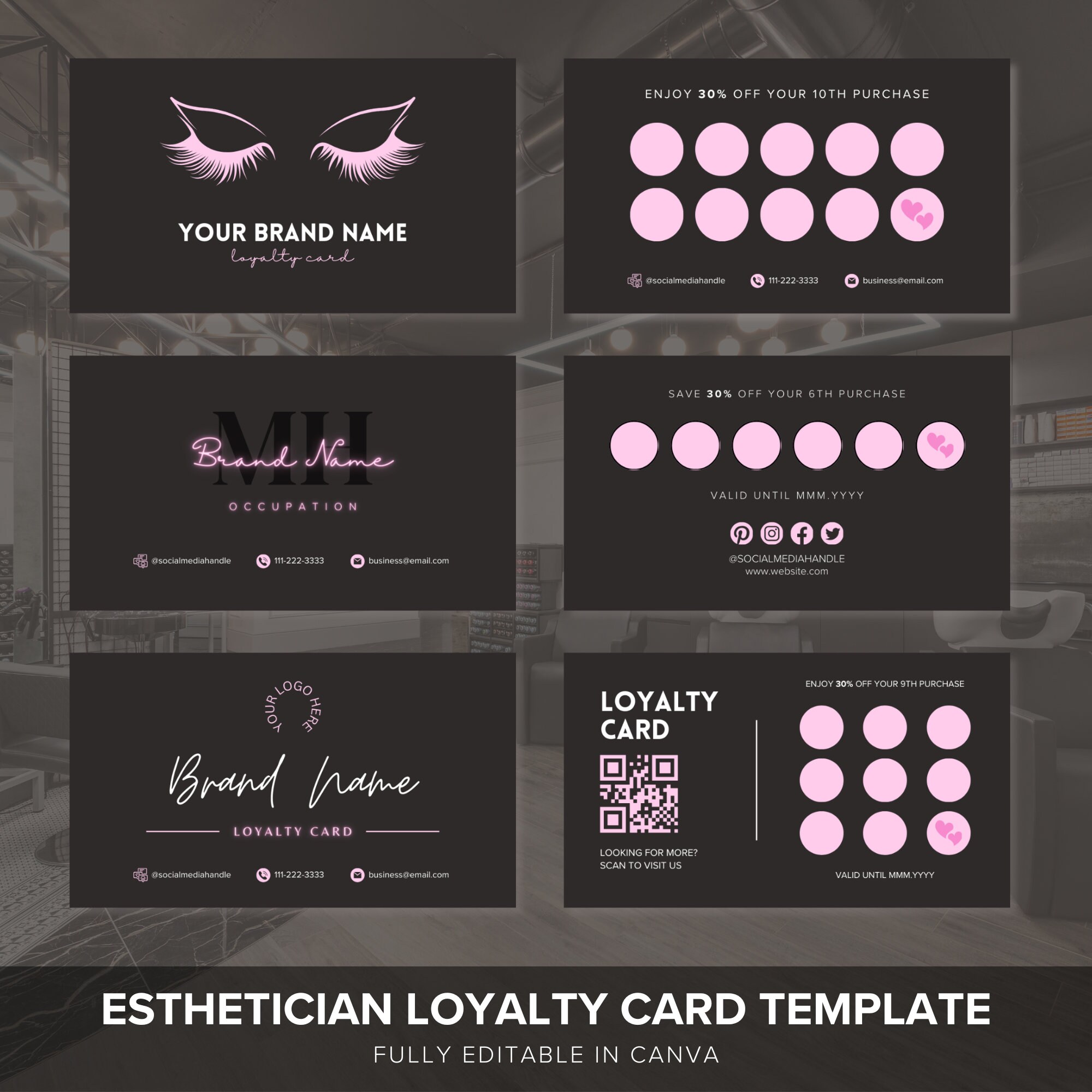 Simple Glowy Salon Loyalty Card Canva Templates, Hair Tech, Lash ...
