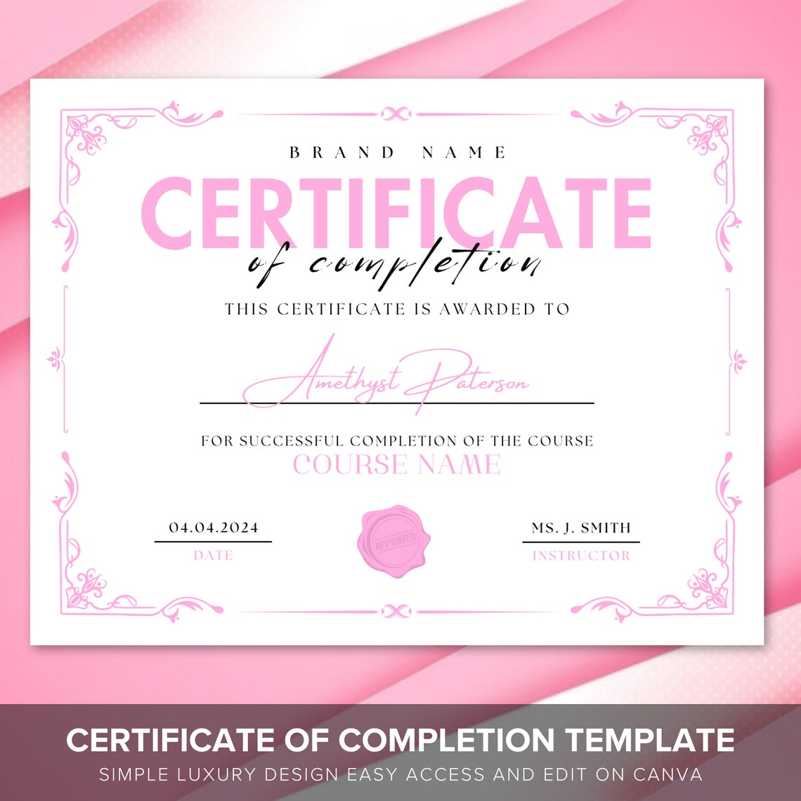 Pink Certificate of Completion Template, Body Sculpting, Makeup Class ...