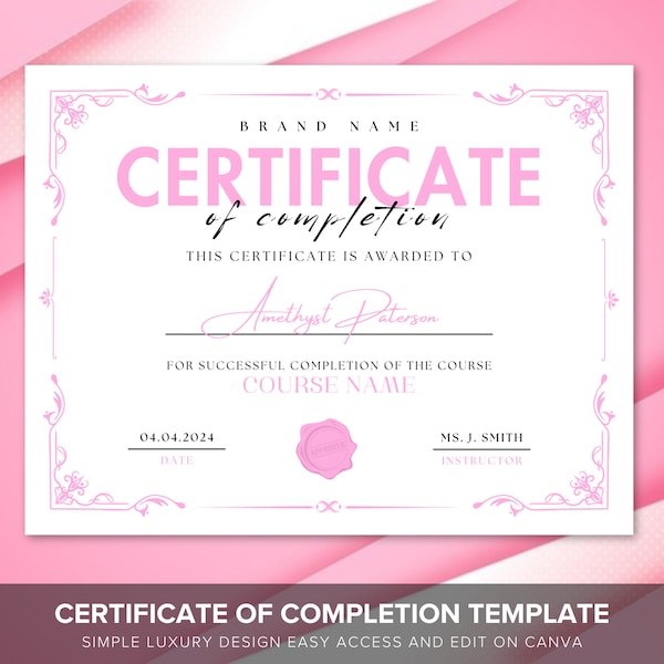 Pink Certificate of Appreciation - Etsy