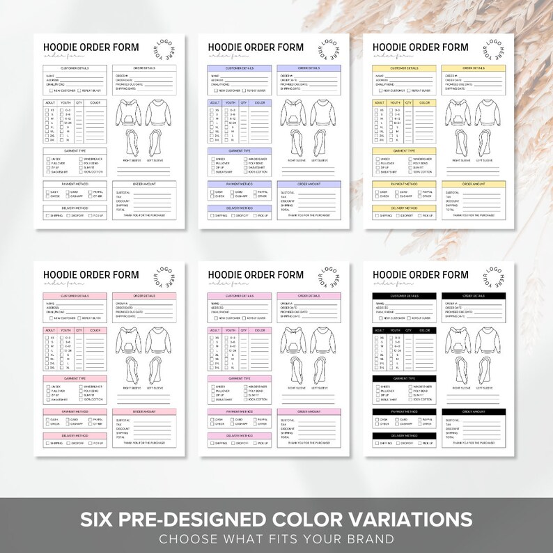Editable Clothing Business Order Forms Bundle Template, Printable Small ...