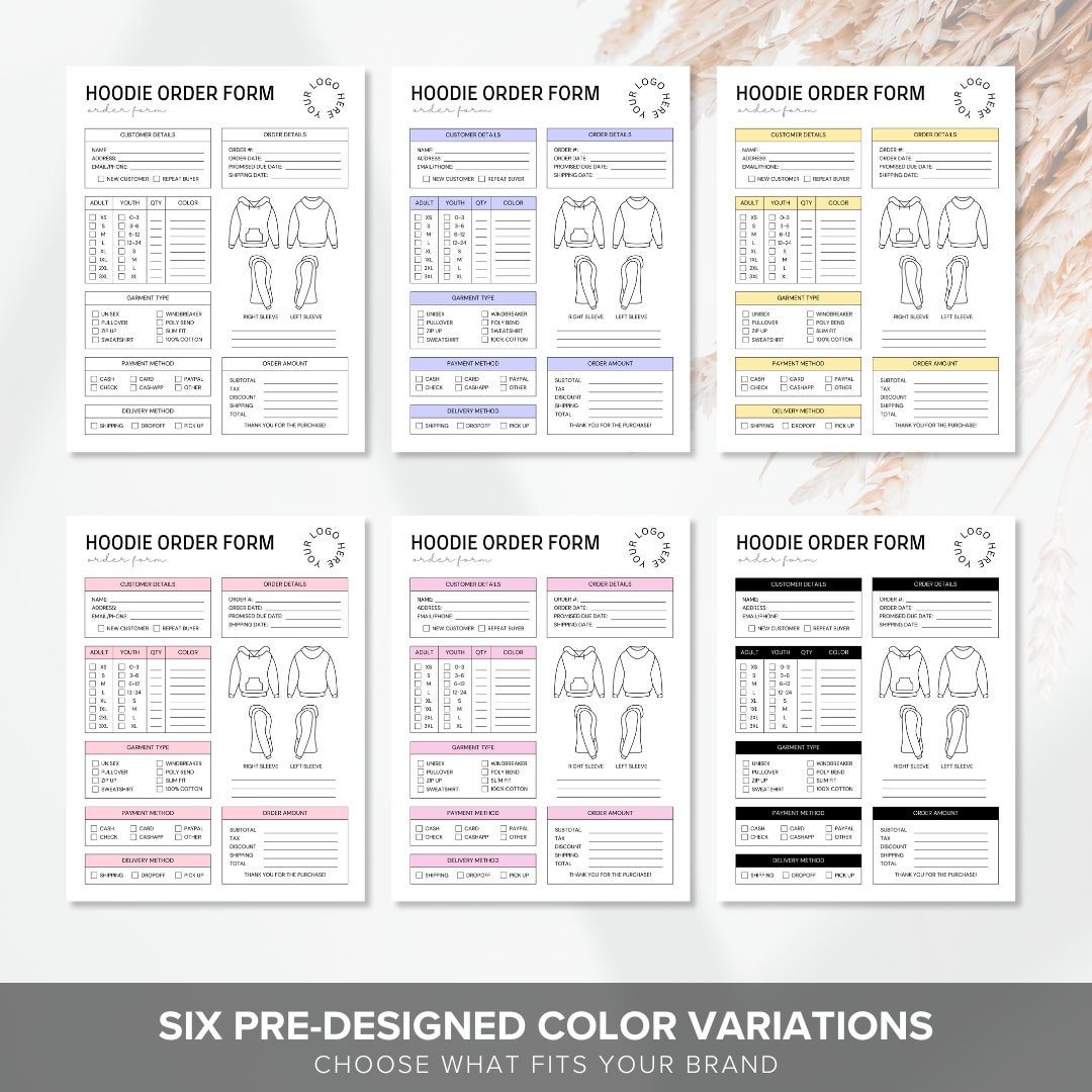 Editable Clothing Business Order Forms Bundle Template, Printable Small ...