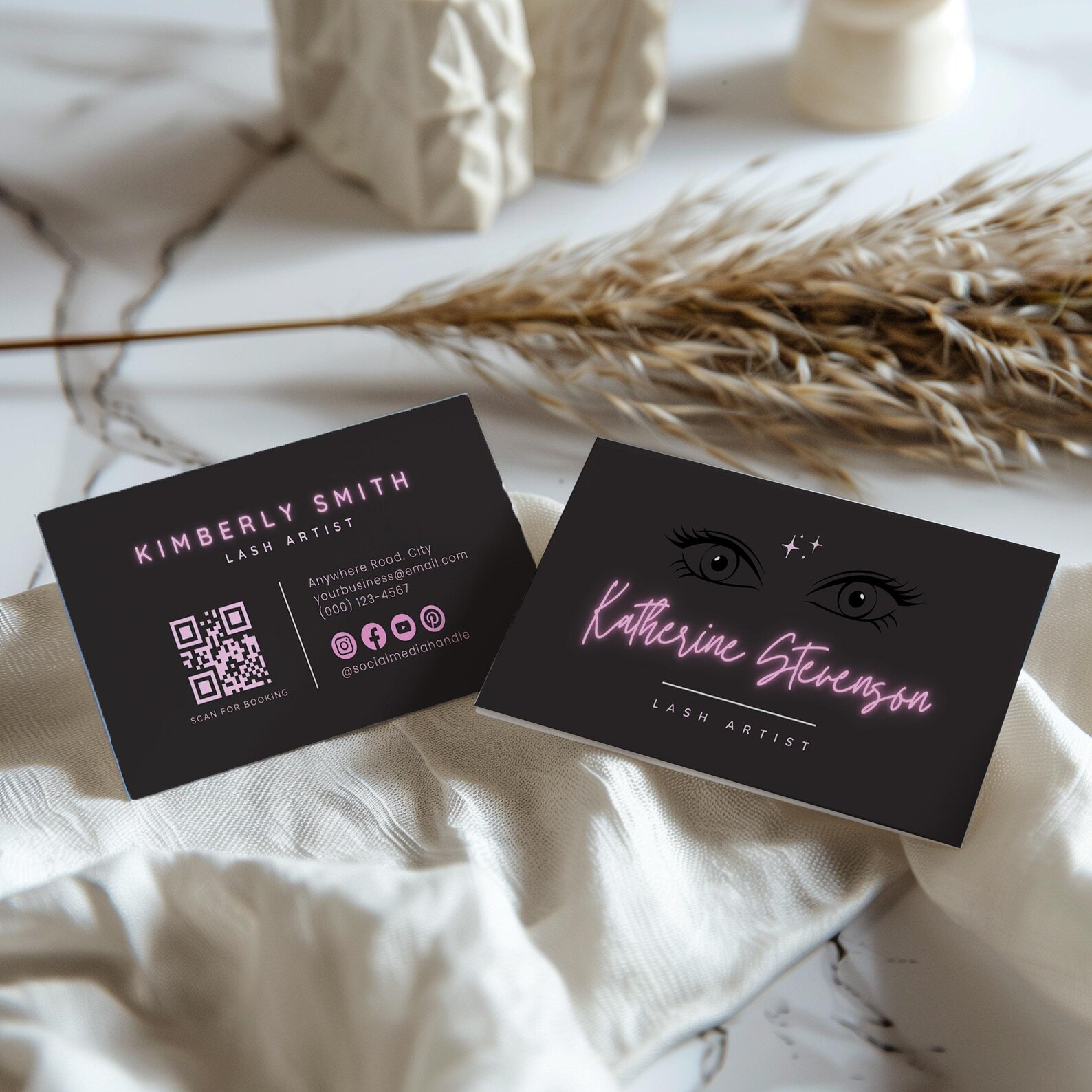 Lash Tech Business Card Template With QR Code Canva Editable, Glam ...