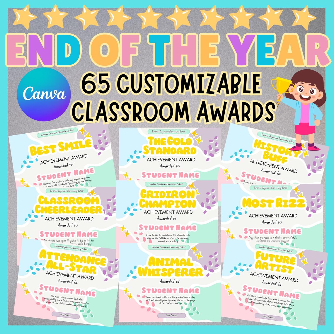 Editable End of Year Student Awards: 65 Classroom Templates (digital ...