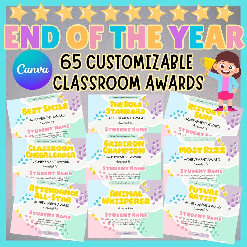 Editable End of Year Student Awards: 65 Classroom Templates (digital ...