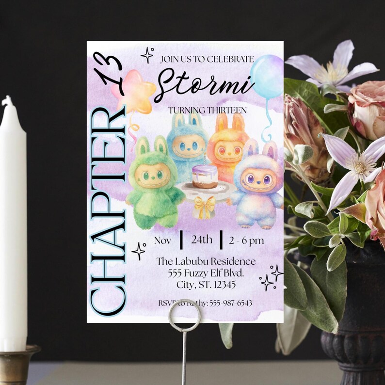 Labubu Birthday Party Invitation Template: Pastel Watercolor (editable ...