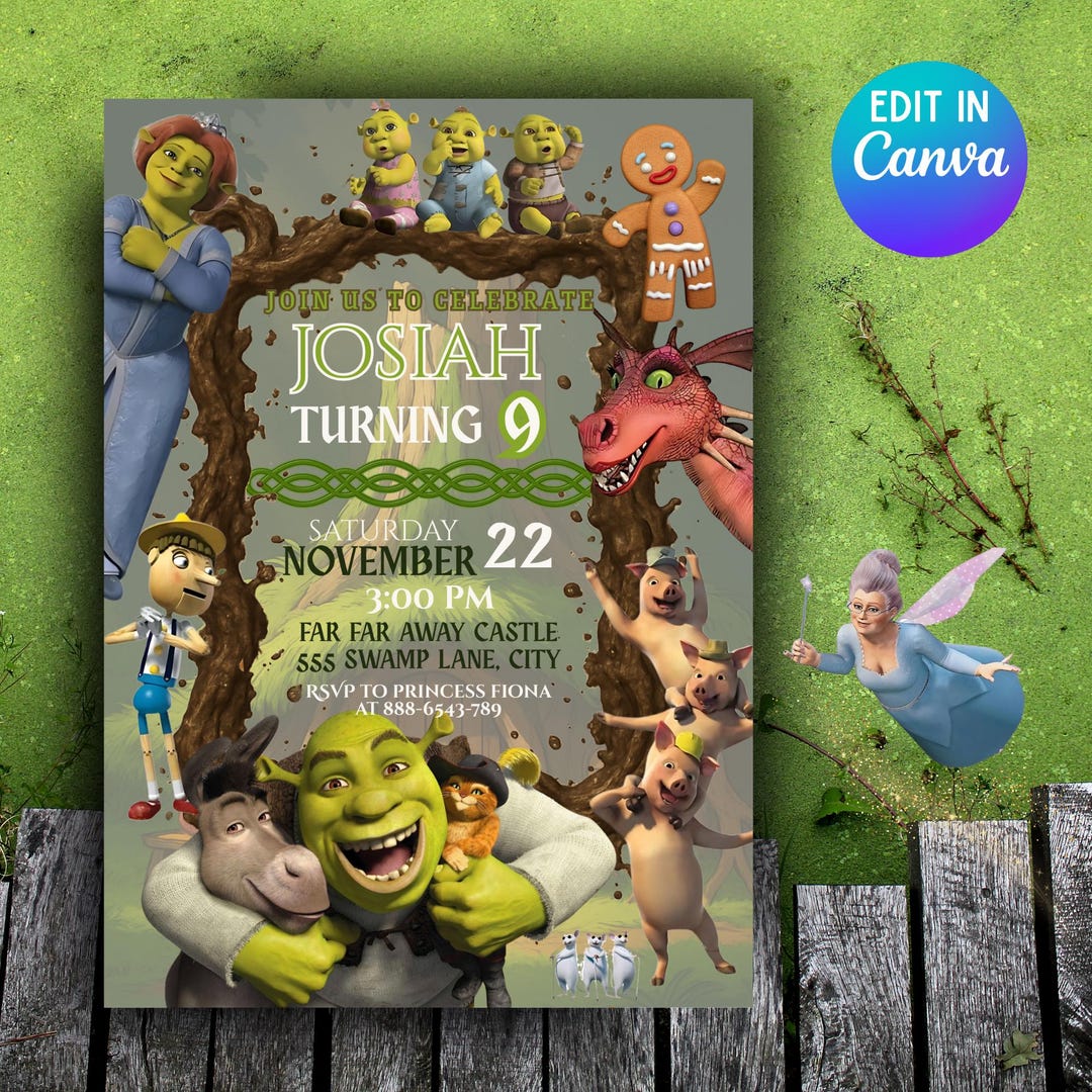 Shrek Birthday Party Invitation Template: Ogre Swamp Theme (editable ...
