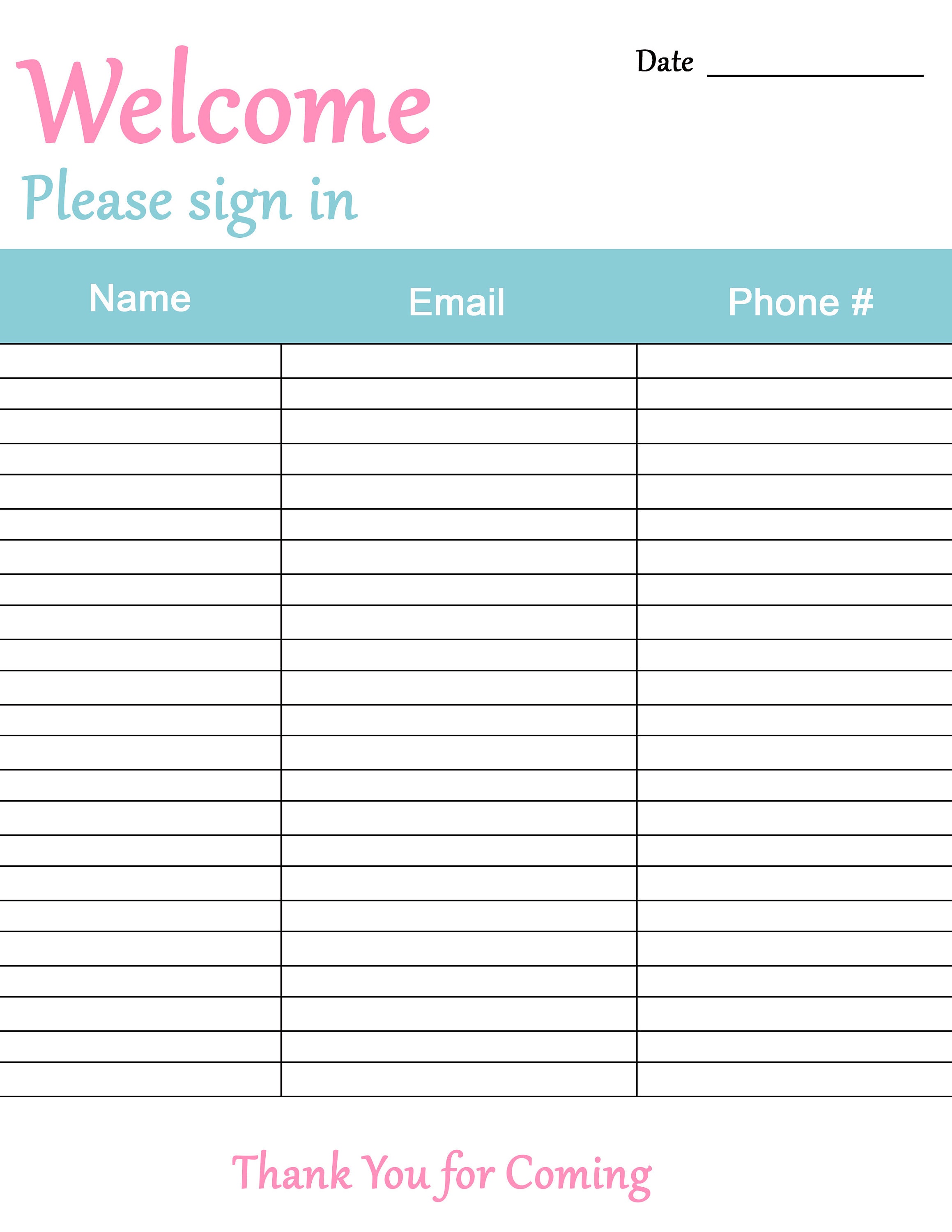 3 Colorful Printable Sign in Sheets for Events, Sign in Template, Event ...