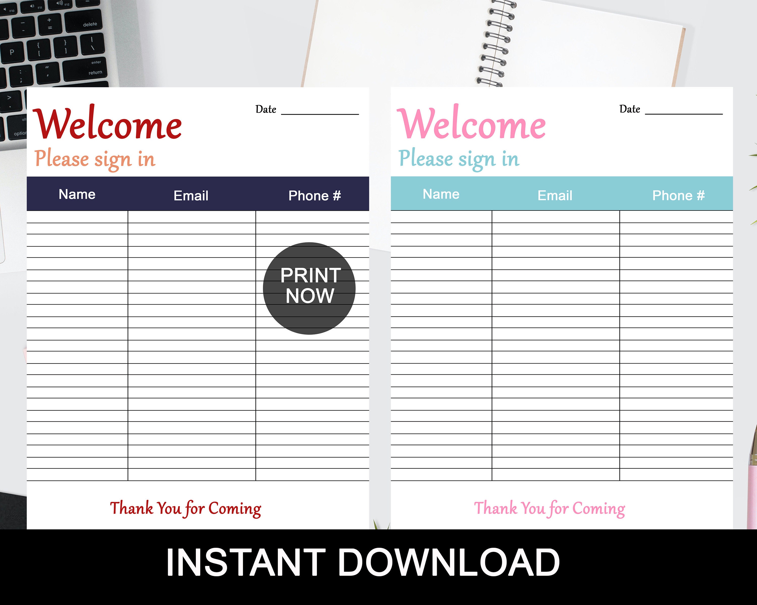 3 Colorful Printable Sign in Sheets for Events, Sign in Template, Event ...