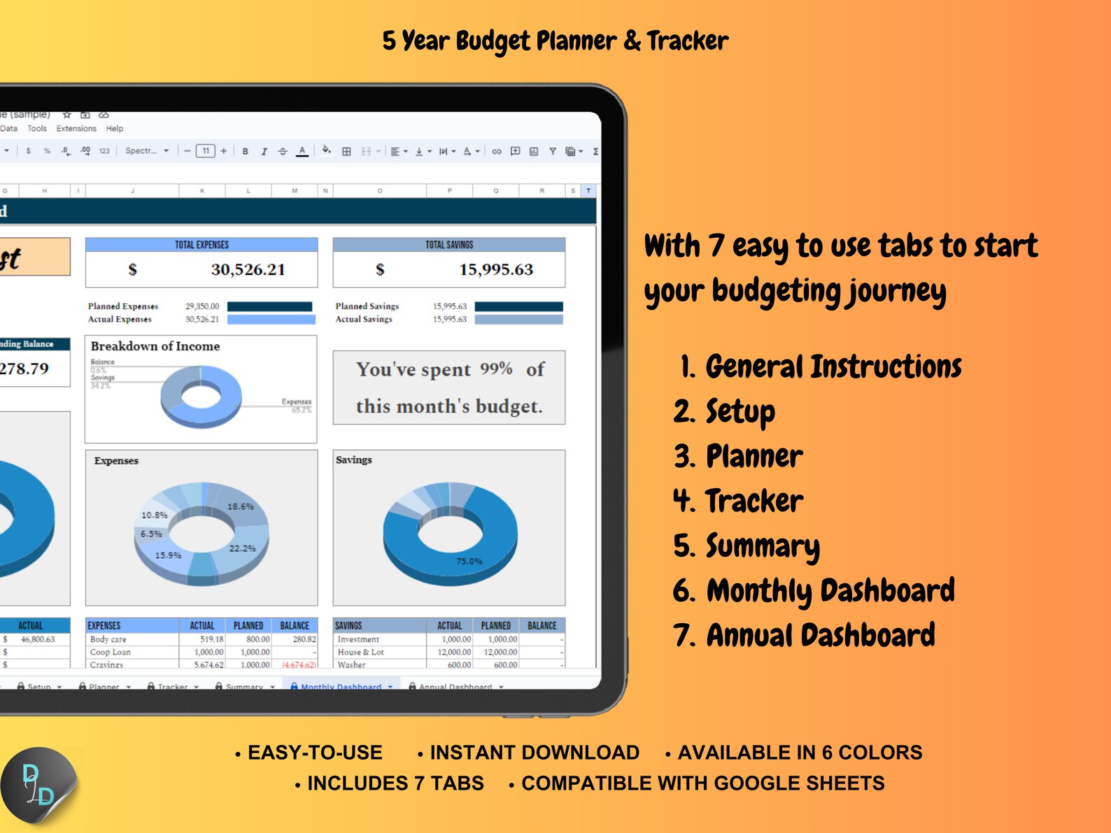 5-year Budget Planner and Tracker | Digital Planner + Tracker | Google ...