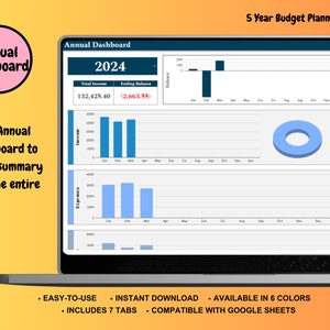5-year Budget Planner and Tracker Digital Planner Tracker Google Sheets ...