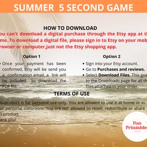 Summer 5 Second Game,summer Party Game,summer Trivia,pool Party Game ...