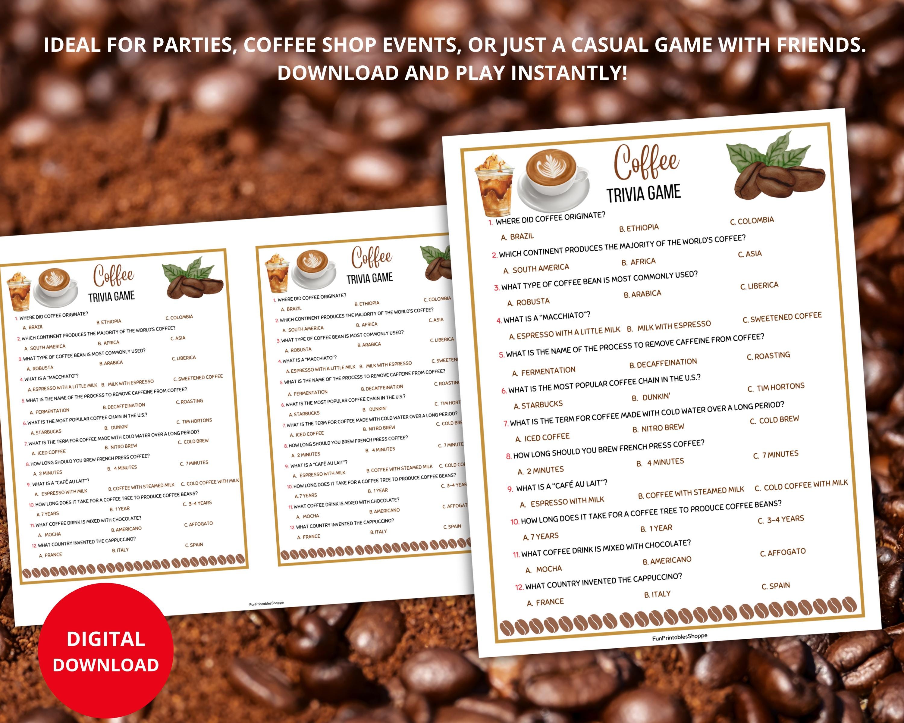 Coffee Trivia Game,coffee Shop Game,coffee Quiz,coffee Lover Game ...