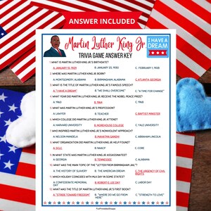 Martin Luther King Jr Trivia Game,mlk Jr Day Trivia,america History ...
