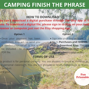 Camping Finish the Phrase Game,camping Icebreaker Game,camping Party ...