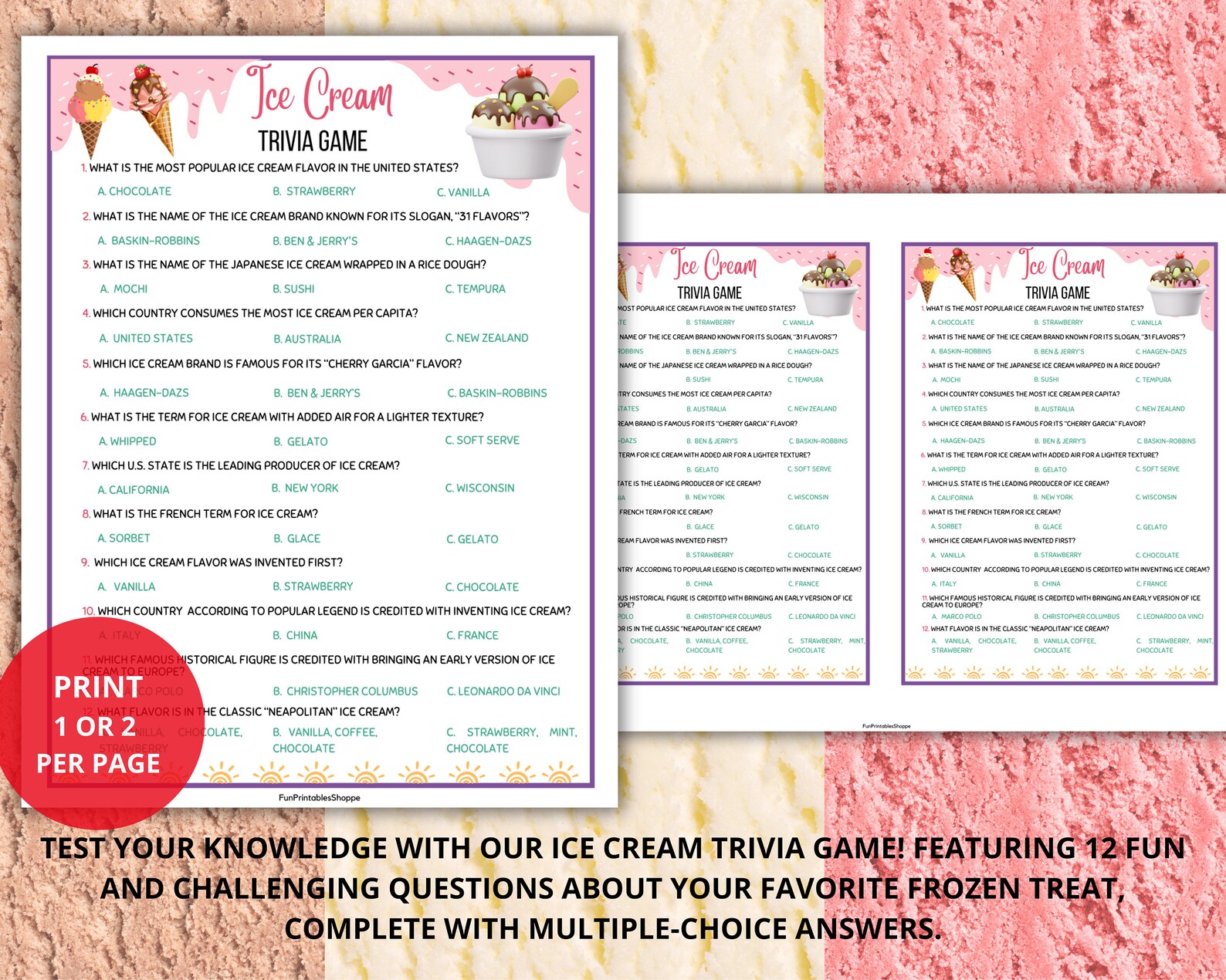 Ice Cream Trivia Game,ice Cream Trivia Quiz,ice Cream Party Games ...