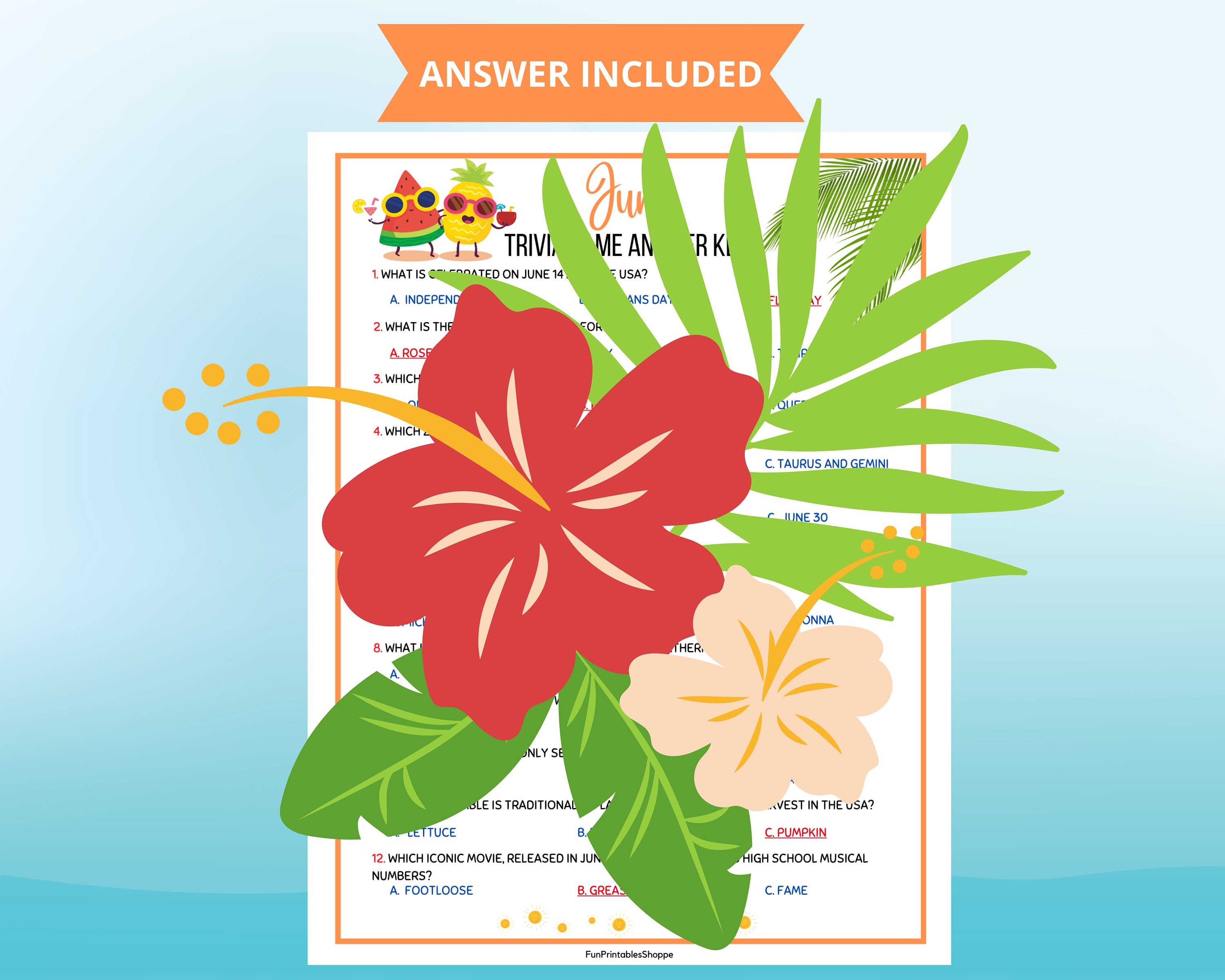 June Trivia Game,summer Trivia Quiz,summer Party Games,summer Trivia ...