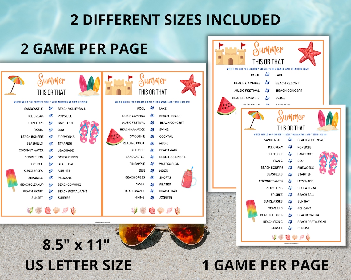 Summer This or That,pool Party Games,summer Games,would You Rather Game ...