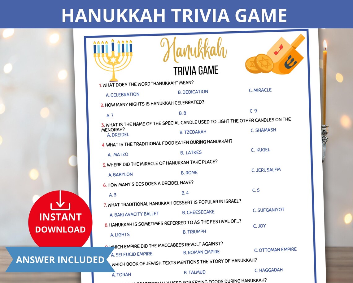 Hanukkah Trivia Game,jewish Trivia,hanukkah Printable Trivia,holiday ...
