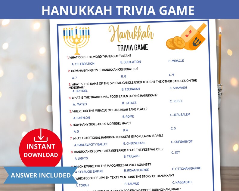 Hanukkah Trivia Game,jewish Trivia,hanukkah Printable Trivia,holiday ...