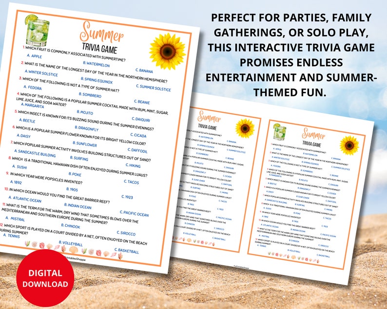 Summer Trivia Game,summer Office,summer Quiz,summertime Game,pool Party ...
