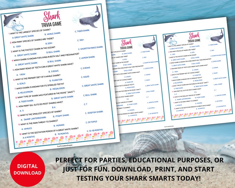 Shark Trivia Game,summer Trivia Quiz,shark Party Game,family Quiz,shark ...