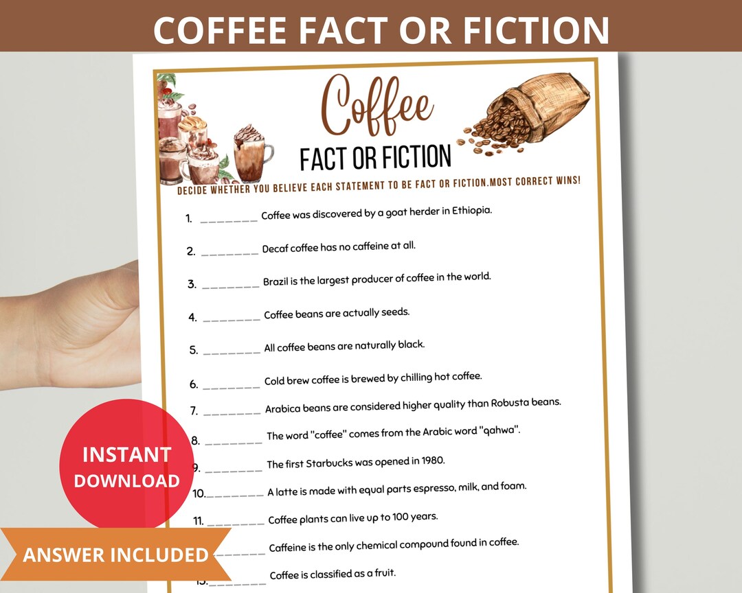 Coffee Fact or Fiction Game,coffee Trivia Quiz,coffee True or False ...