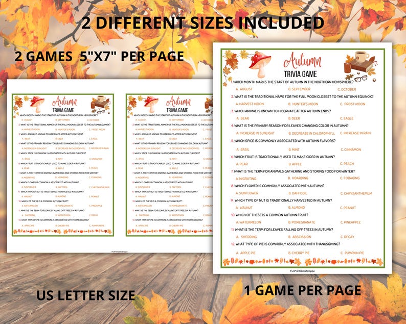 Fall Trivia Game,autumn Trivia Quiz,fall Party Game,autumn Activity ...