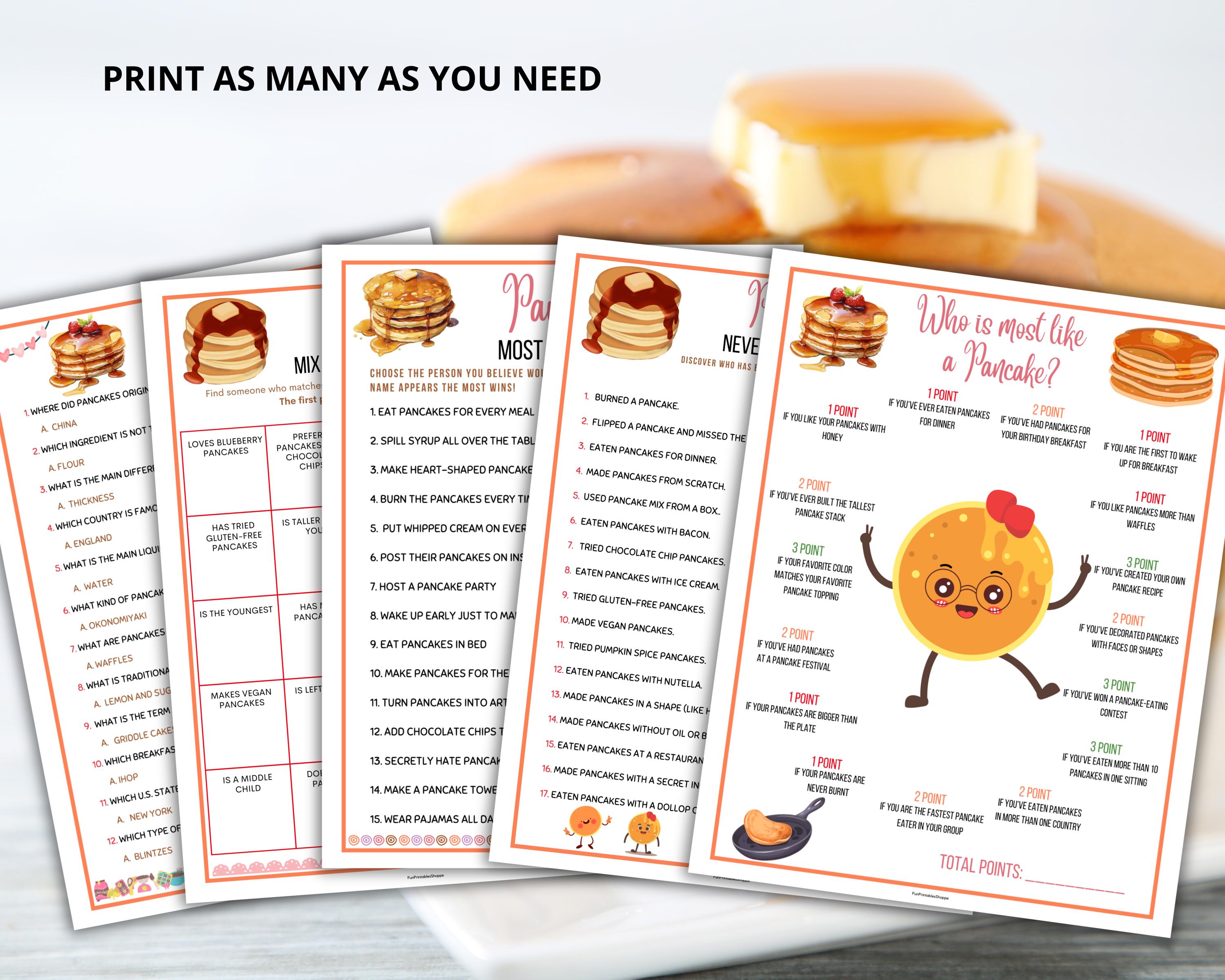 Pancake Game Bundle,pancake Party Games,pancake Day Game,slumber Games ...