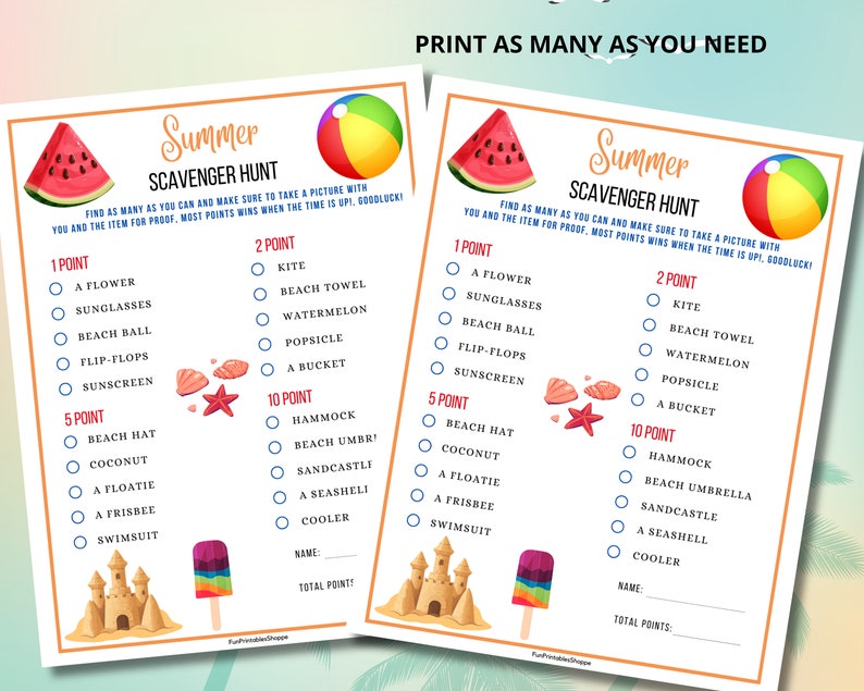 Summer Scavenger Hunt Game,scavenger Treasure Hunt Party Game ...