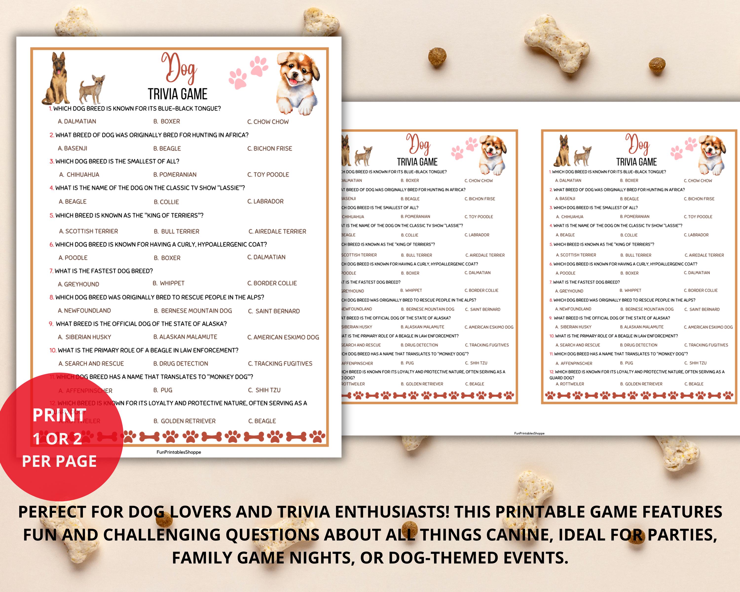 Dog Trivia Game,pets Trivia Game,animal Trivia,dog Party Game,pets ...