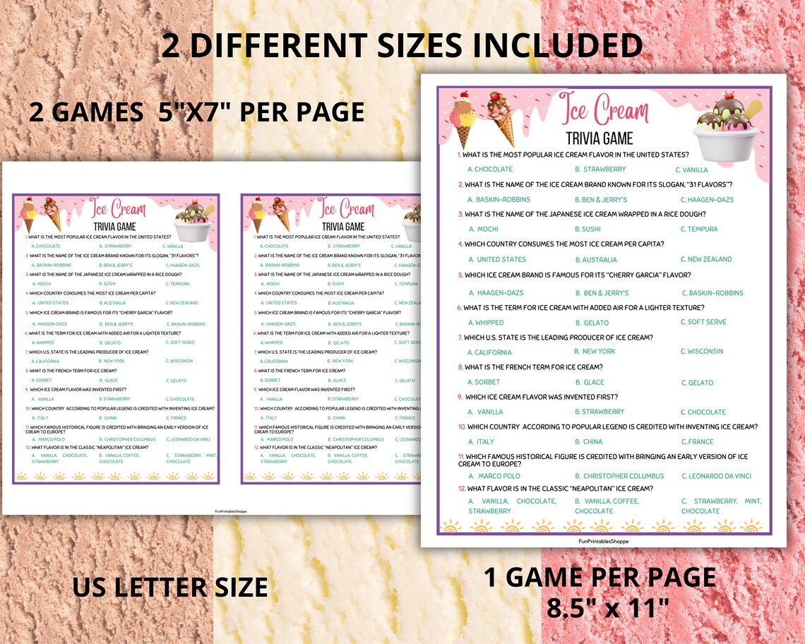 Ice Cream Trivia Game,ice Cream Trivia Quiz,ice Cream Party Games ...