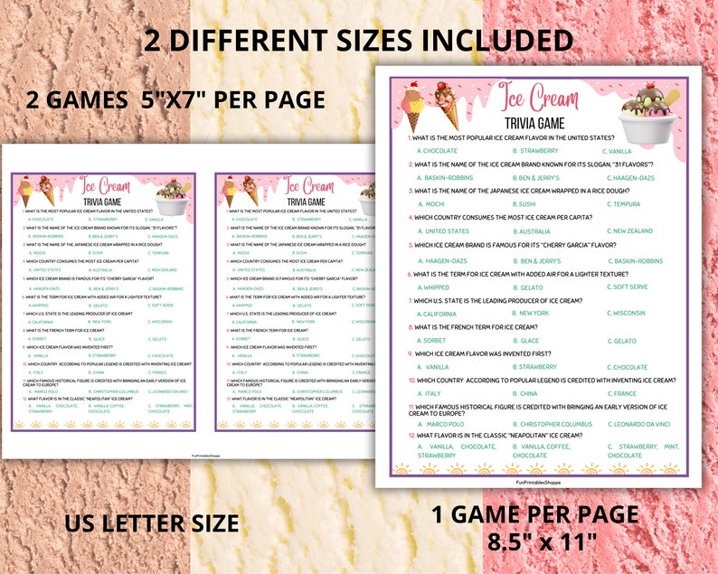 Ice Cream Trivia Game,ice Cream Trivia Quiz,ice Cream Party Games ...
