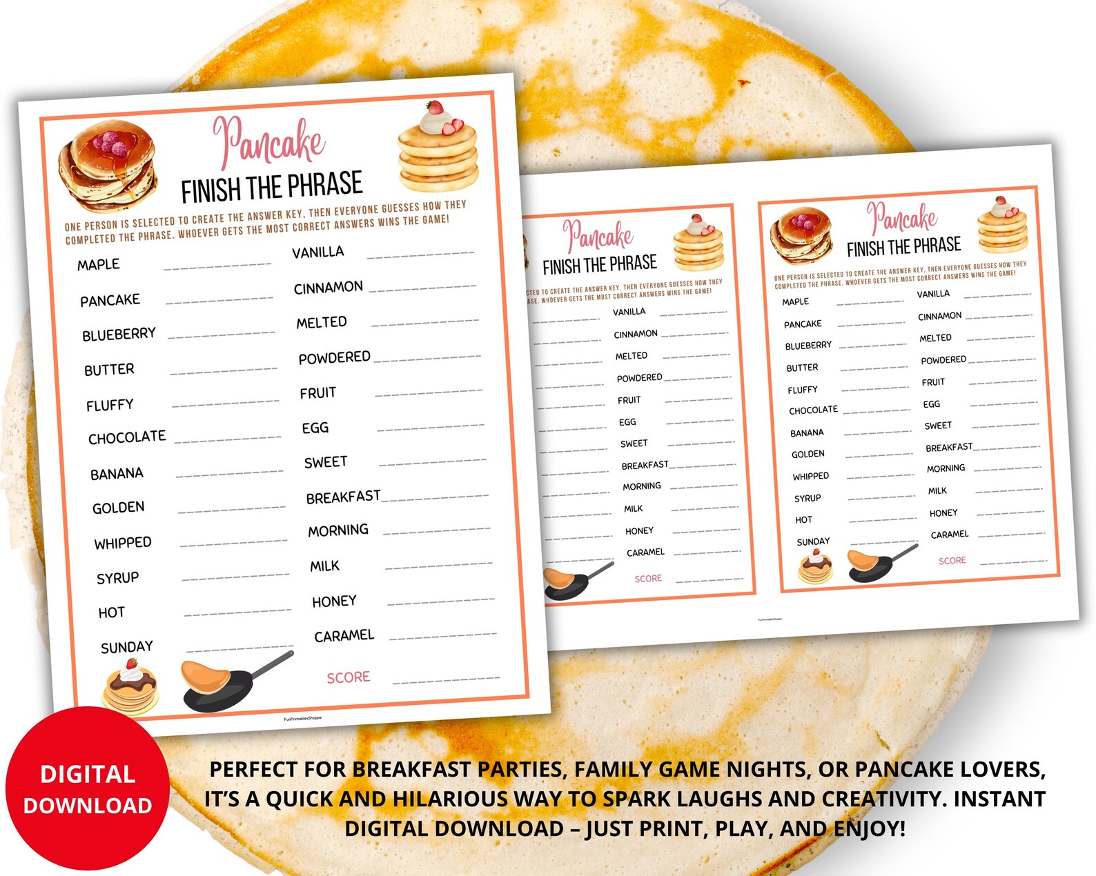 Pancake Finish the Phrase Game,pancake Trivia,pancake Party Game ...