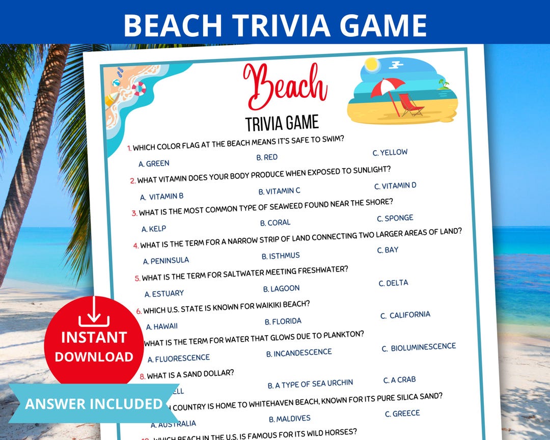Beach Trivia Game,ocean Trivia,sea Trivia Game,summer Trivia,fun Beach ...