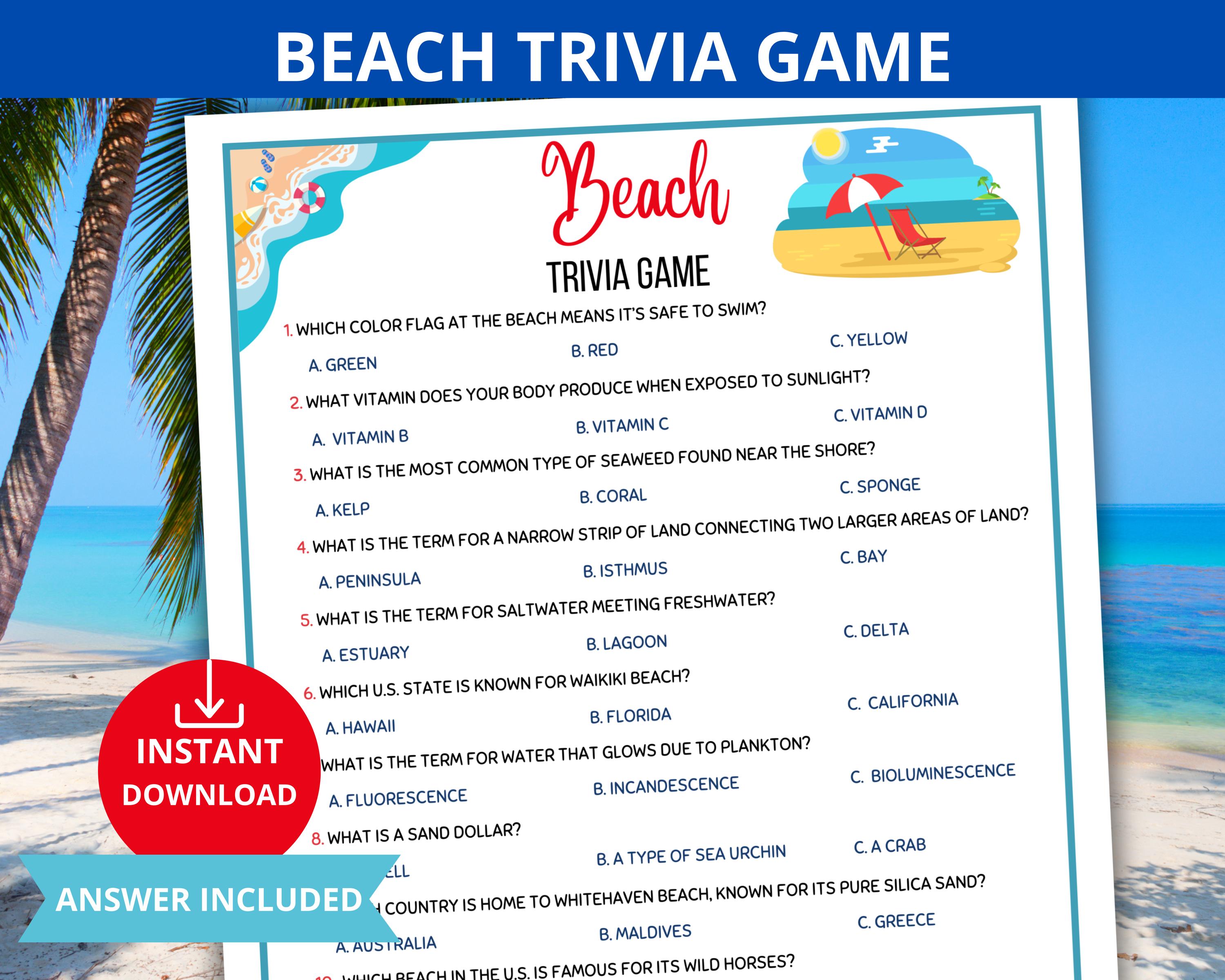 Beach Trivia Game,ocean Trivia,sea Trivia Game,summer Trivia,fun Beach ...