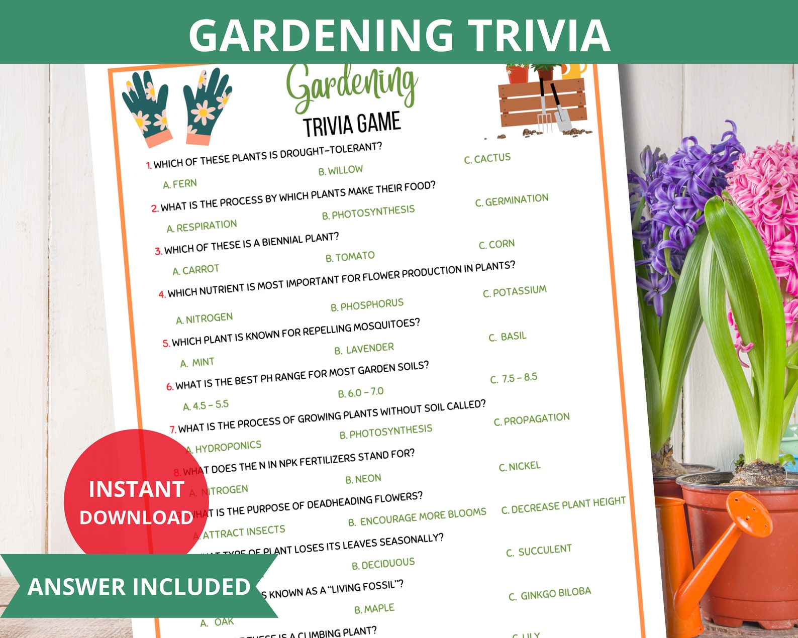 Gardening Trivia Game,vegetable Trivia,plants Trivia,garden Questions ...
