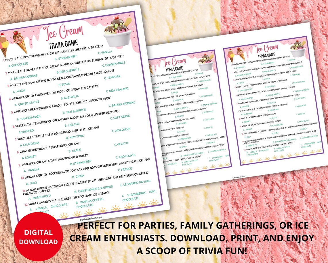 Ice Cream Trivia Game,ice Cream Trivia Quiz,ice Cream Party Games ...