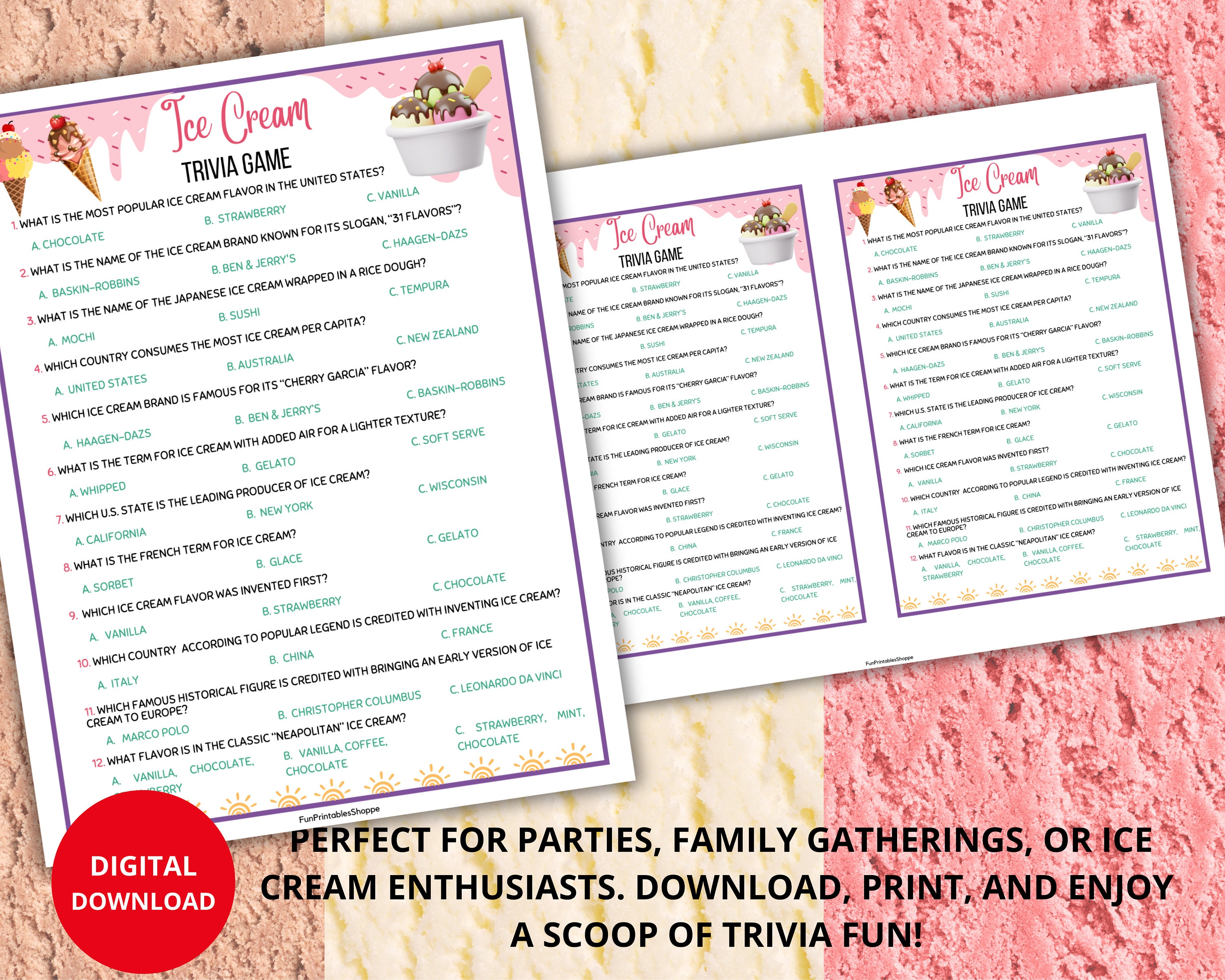 Ice Cream Trivia Game,ice Cream Trivia Quiz,ice Cream Party Games ...