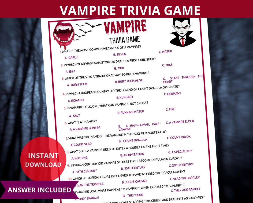 Vampire Quiz,vampire Trivia,halloween Trivia,spooky Game Night ...