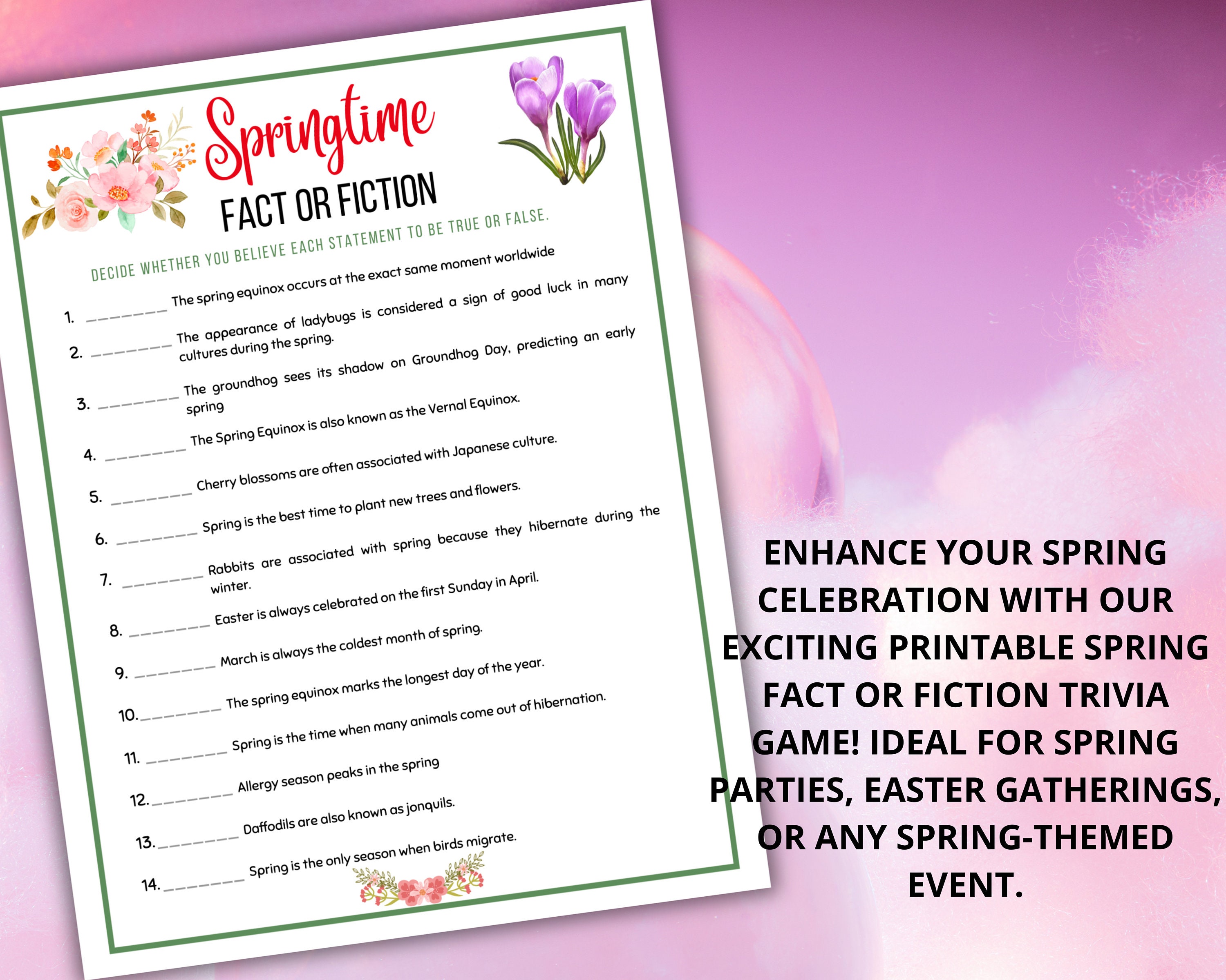 Spring Fact or Fiction,spring Trivia,spring Quiz ,spring True or False ...