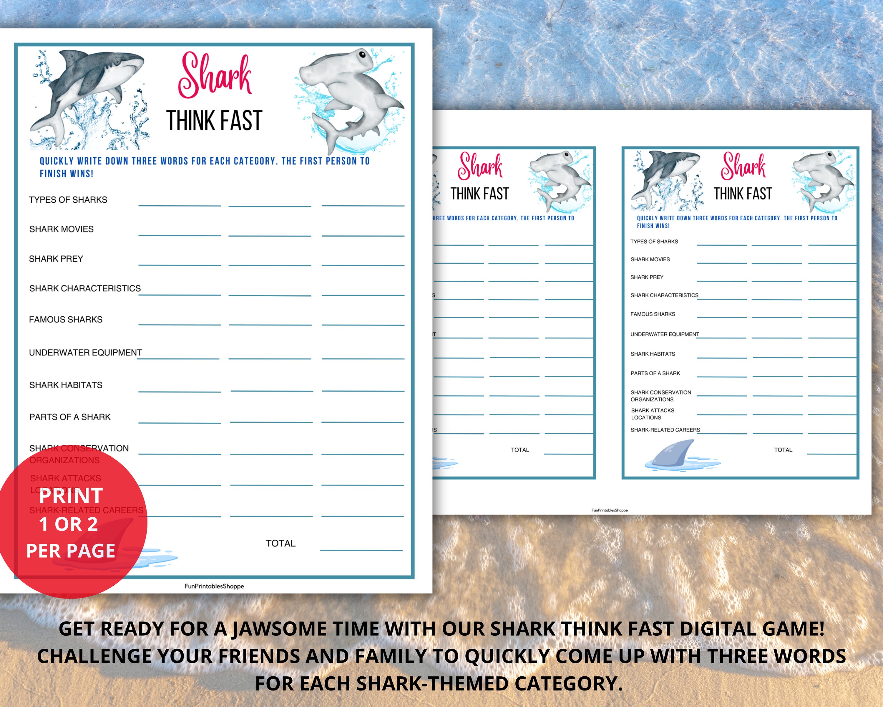 Shark Think Fast Game,summer Activity,shark Week Game,shark Birthday ...