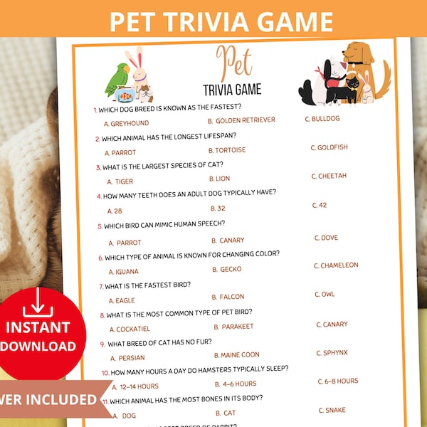 Pets Trivia Kids - Etsy