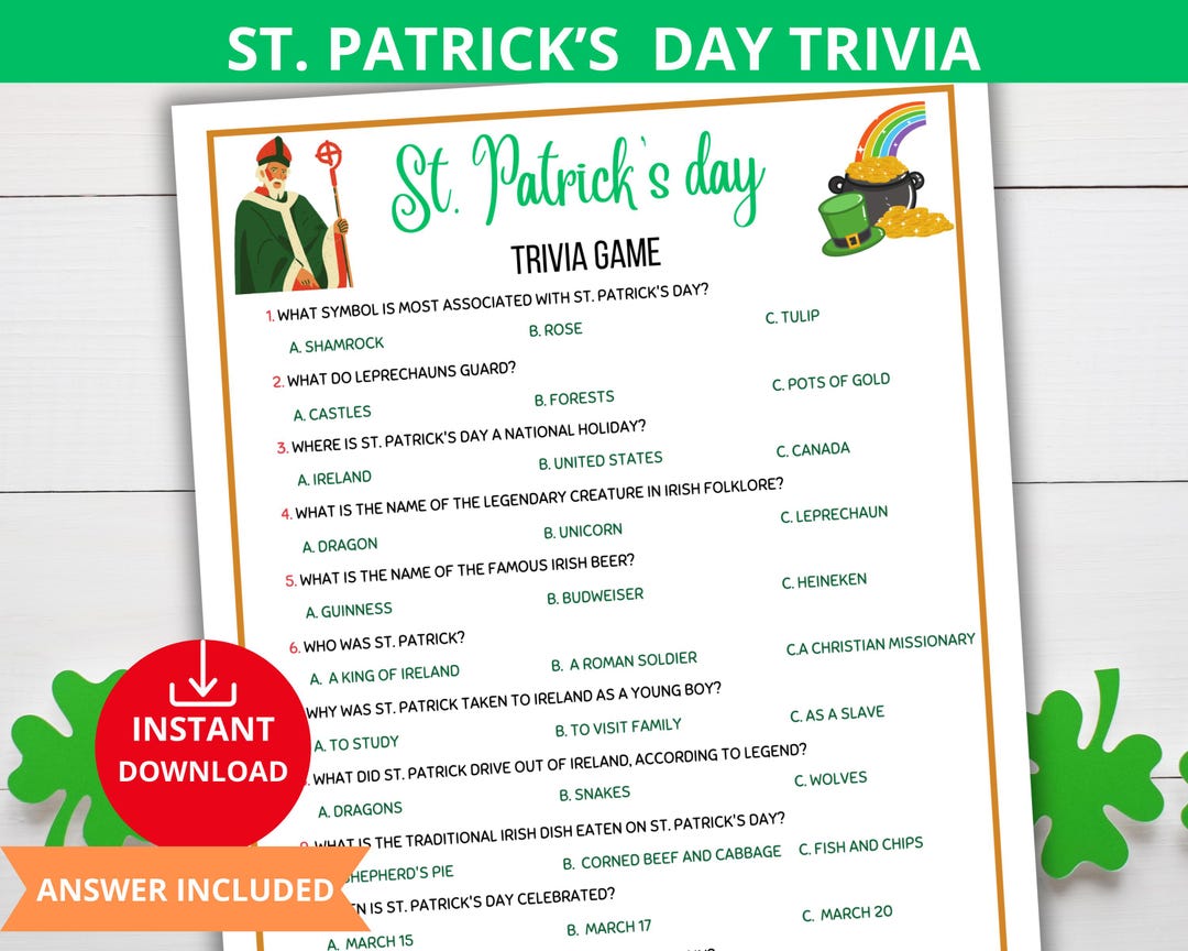 St. Patrick's Day Trivia Games,st. Paddy's Trivia Questions,irish ...