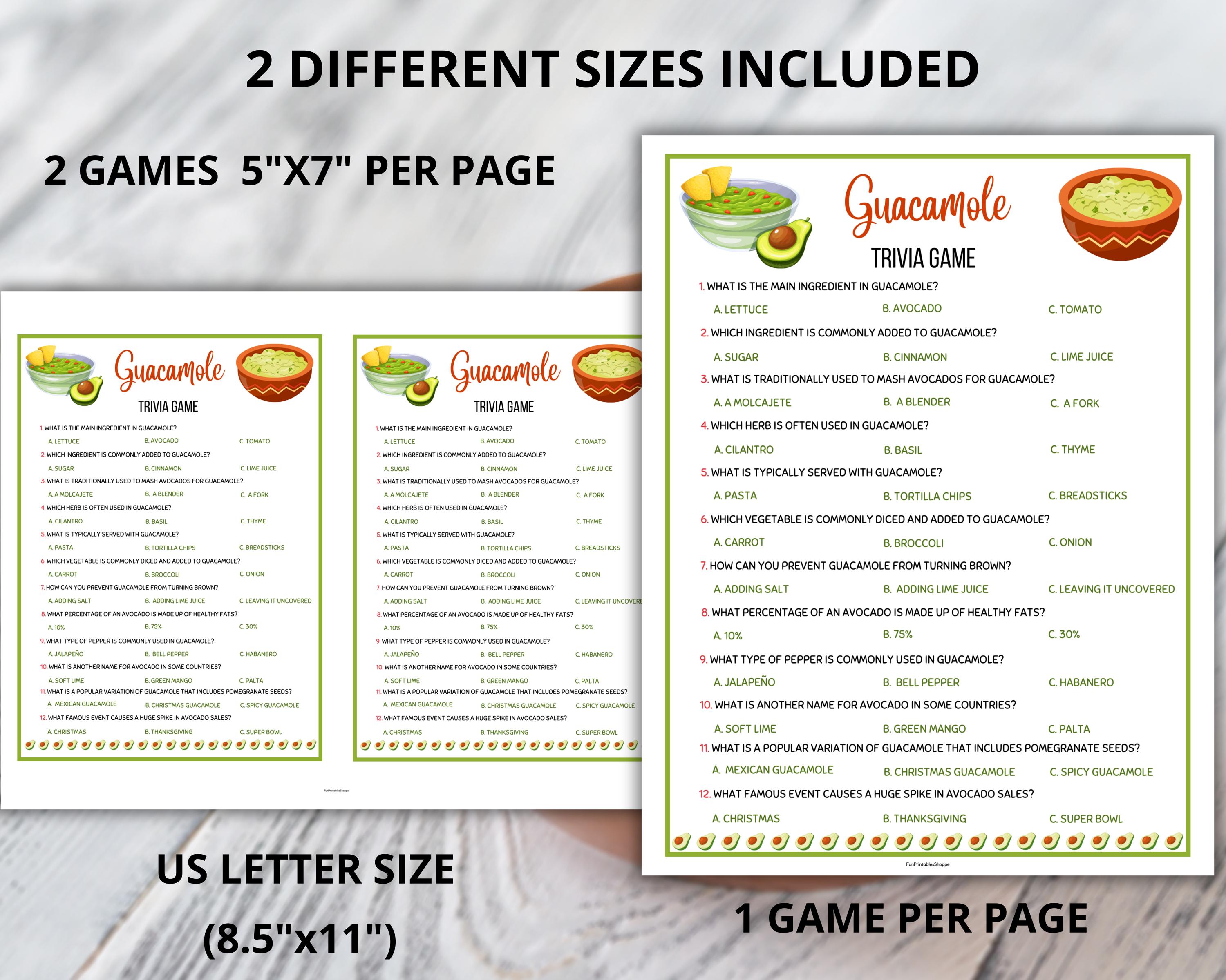Mexican Food Trivia,mexican Party Game,fiesta Trivia Games,taco Party ...