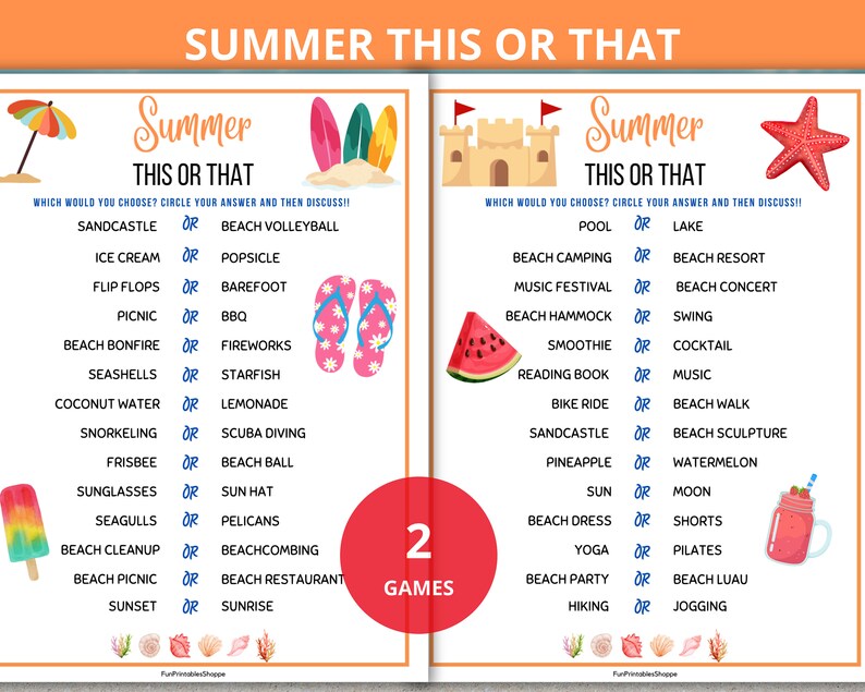 Summer This or That,pool Party Games,summer Games,would You Rather Game ...